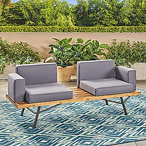 Christopher Knight Home Baish Outdoor Acacia Wood 2 Seater Sofa, Teak Finish/Dark Gray