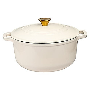 Lexi Home Cast Iron Enameled Dutch Oven Pot with Lid 6 qt, Sauce Pan, Pasta Server, Stove Top Pot, Dish for Sourdough Bread, Slow Cooking Chicken, Soup & More, Kitchen Cookware - Cream
