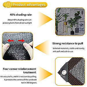 40% Shade Cloth Garden Shade Mesh Net with Grommets - Sun Shade Cover for Pergola, Patio Plants, Greenhouse, Chicken Coop, Outdoor (6.5Ft x 13Ft)