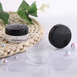 100 Count 10 gram Small Round Sample Containers with lids Cosmetic Jars Plastic Jars Makeup Containers Lip Scrub Containers Leak Proof and 10Pcs Mask Spatula for Beauty Products