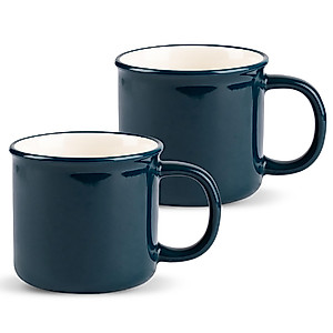 KooK Camping Mug, Camping Coffee Mugs, Urban Outdoor Hiking Coffee Cup, Ceramic, Camp Casual, for Campfire, Tea, Hot Chocolate, Soup, Microwave and Dishwasher Safe, 14 oz, Set of 2 Navy Blue