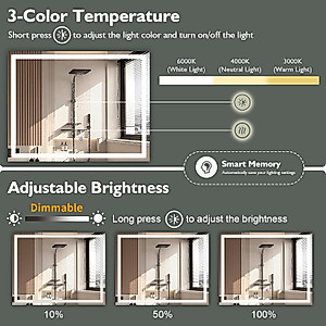 Salfanre 20x28 Led Bathroom Mirror with Lights and Black Aluminum Frame, Led Mirror for Bathroom Wall Mounted, Smart Led Vanity Mirror, Dimmable, Anti-Fog, Shatter-Proof(Horizontal/Vertical)