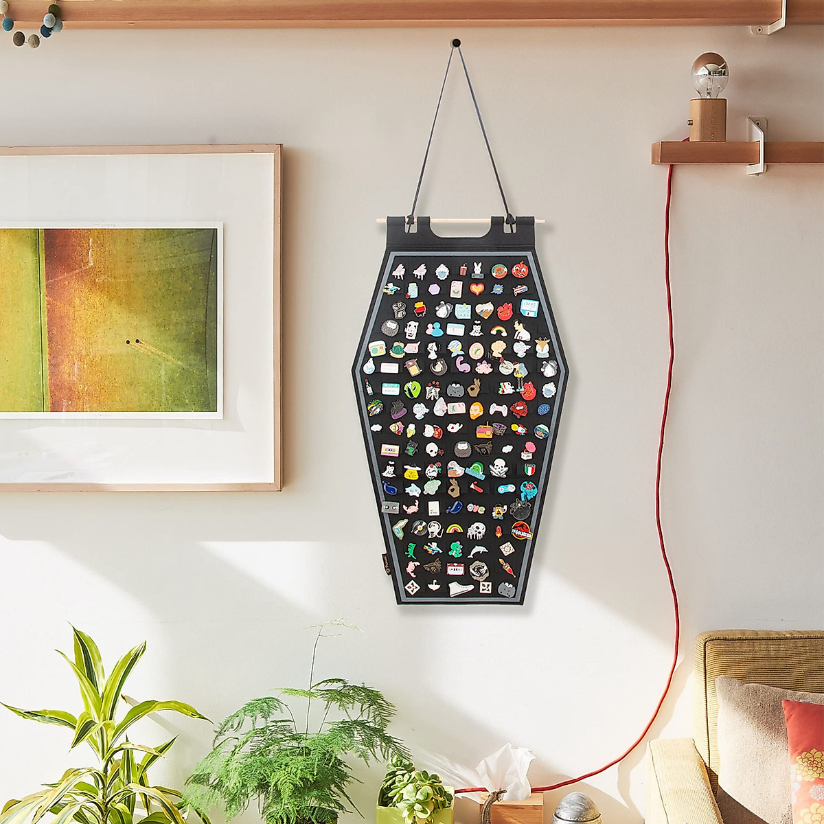 PACMAXI Hanging Brooch Pin Storage Organizer, Hexagon Style Enamel Lapel Pin Holder, Holds Up To 120 Pins(Black)