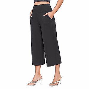 BUBBLELIME Women's Bootleg Yoga Capris Pants High Waist Workout Flare Crop with Pockets - Black_Medium