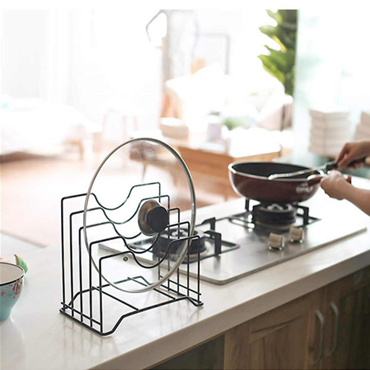 Cutting Board Holder Pot Lid Organizer Rack can hold up to 1.18 inches thick Cutting Board,Bakeware,Baking Tray,Pan,Lid and Book (Black)