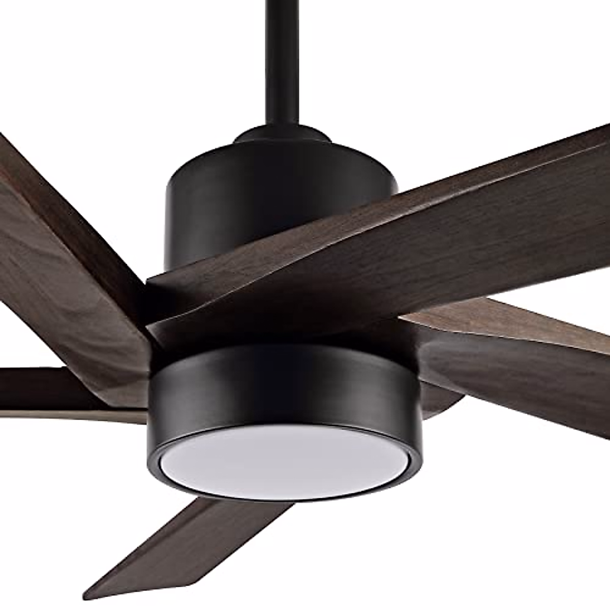 WINGBO 54 Inch DC Ceiling Fan with Lights and Remote Control, 5 Reversible Carved Wood Blades, 6-Speed Noiseless DC Motor, Modern Ceiling Fan in Matte Black Finish with Walnut Blades, ETL Listed