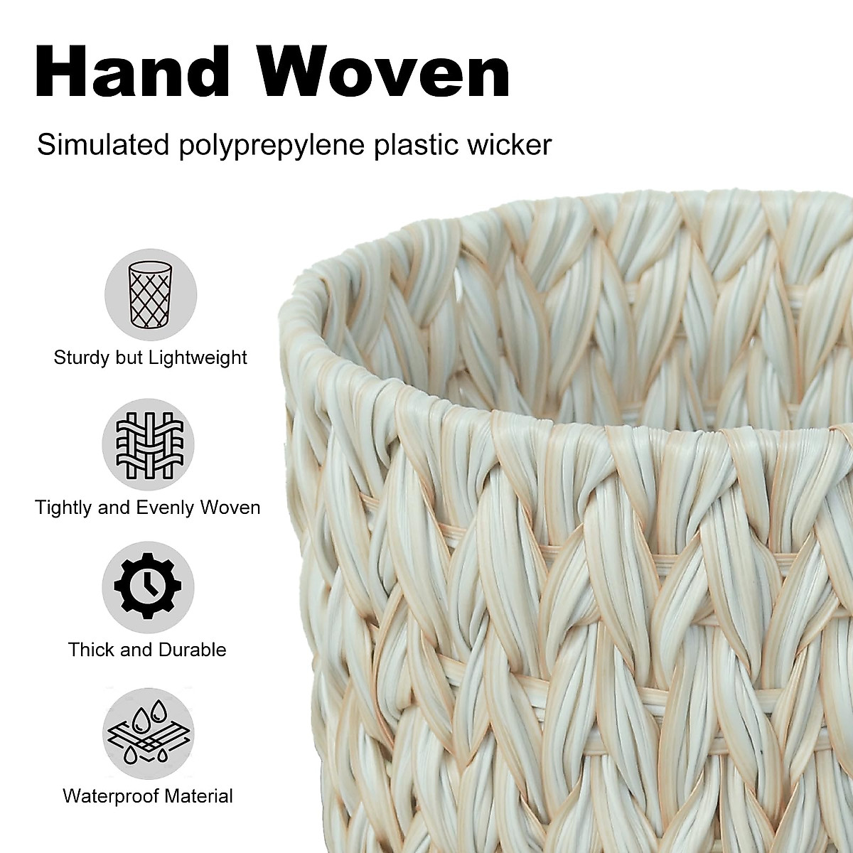 Coeusy Wicker Trash Can,Bathroom Trash Can,Wicker Waste Basket for Bathroom,Decorative Boho Trash Can,Small Waste Basket for Bedroom,Office,Cream White 2 Gallon