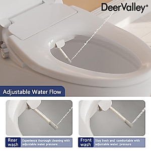 DeerValley Elongated Manual Bidet Toilet Seat with Self Cleaning Dual Nozzles, Rear & Feminine Cleaning, Non-Electric Bidets for Existing Toilets, White, No Wiring & Easy Installation