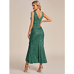 Ever-Pretty Women's Sexy High Low Ruffled Front Side Slit Formal Dresses Deep Green US14