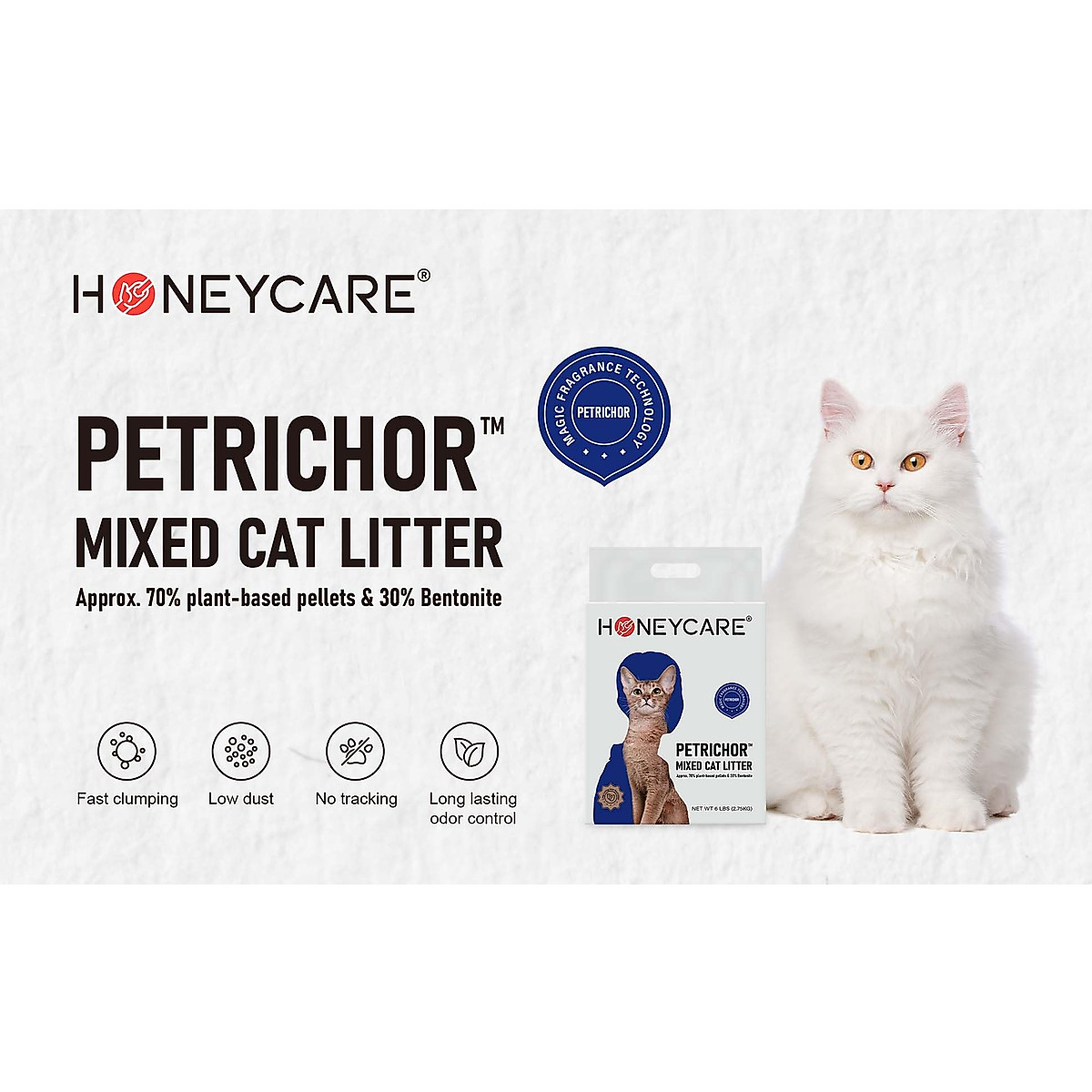 HONEY CARE Petrichor Mix Cat Litter I Tofu Cat Litter I Nature Plant-Based Pellets and Bentonite Sustainable Cat Litter I Low-Dust Qucik Clumping Superior Odor Control, 6 Lbs