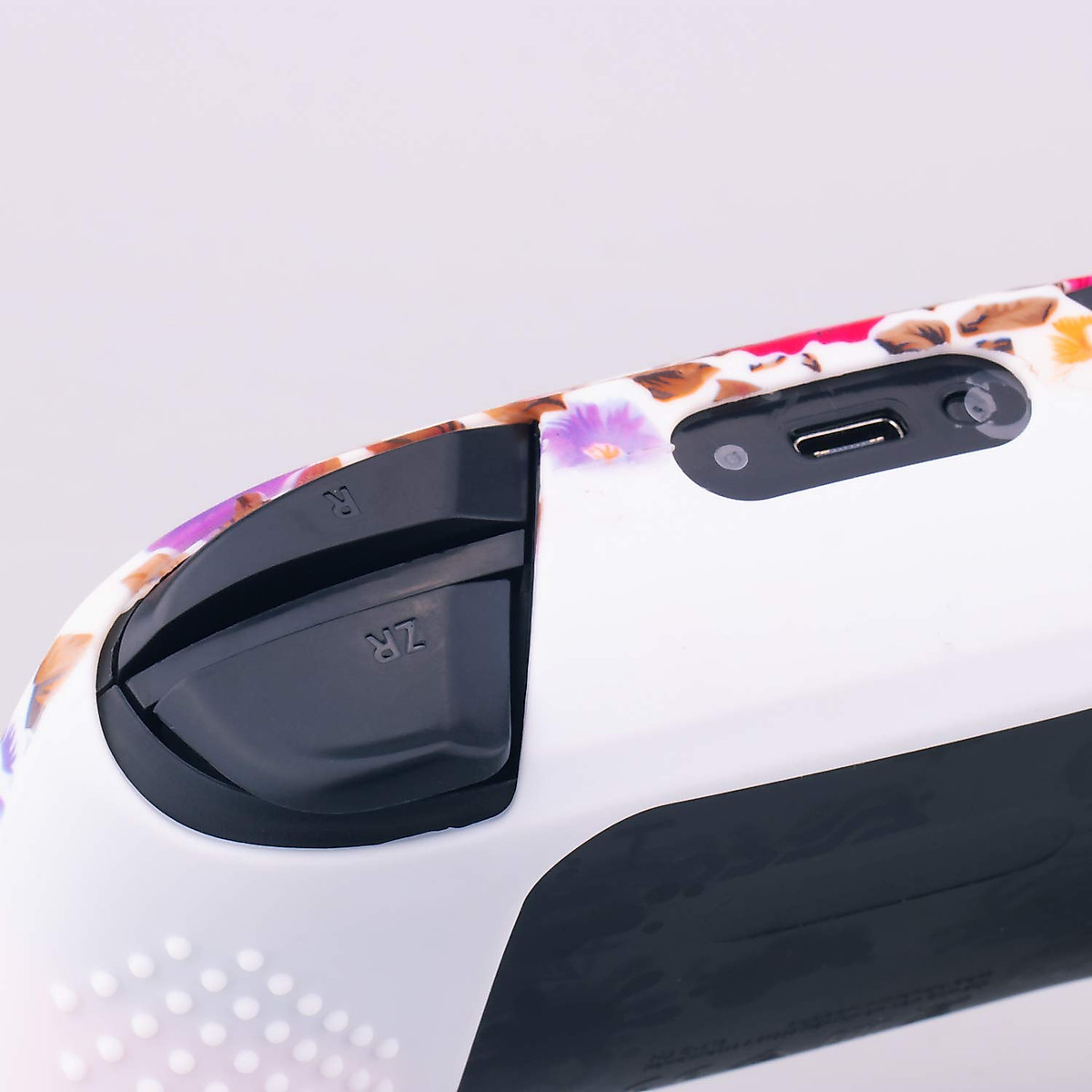 YoRHa Studded Silicone Transfer Print Cover Skin Case ONLY for Nitendo Official Switch Pro Controller x 1(Flowers) with Pro Thumb Grips x 8