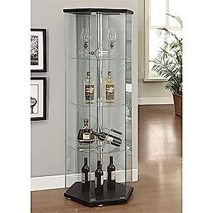 Coaster Home Furnishings 950276 Traditional Glass Hexagon Shaped Curio Cabinet with Three Round Shelves, 24" D x 24" W x 63.5" H, Black