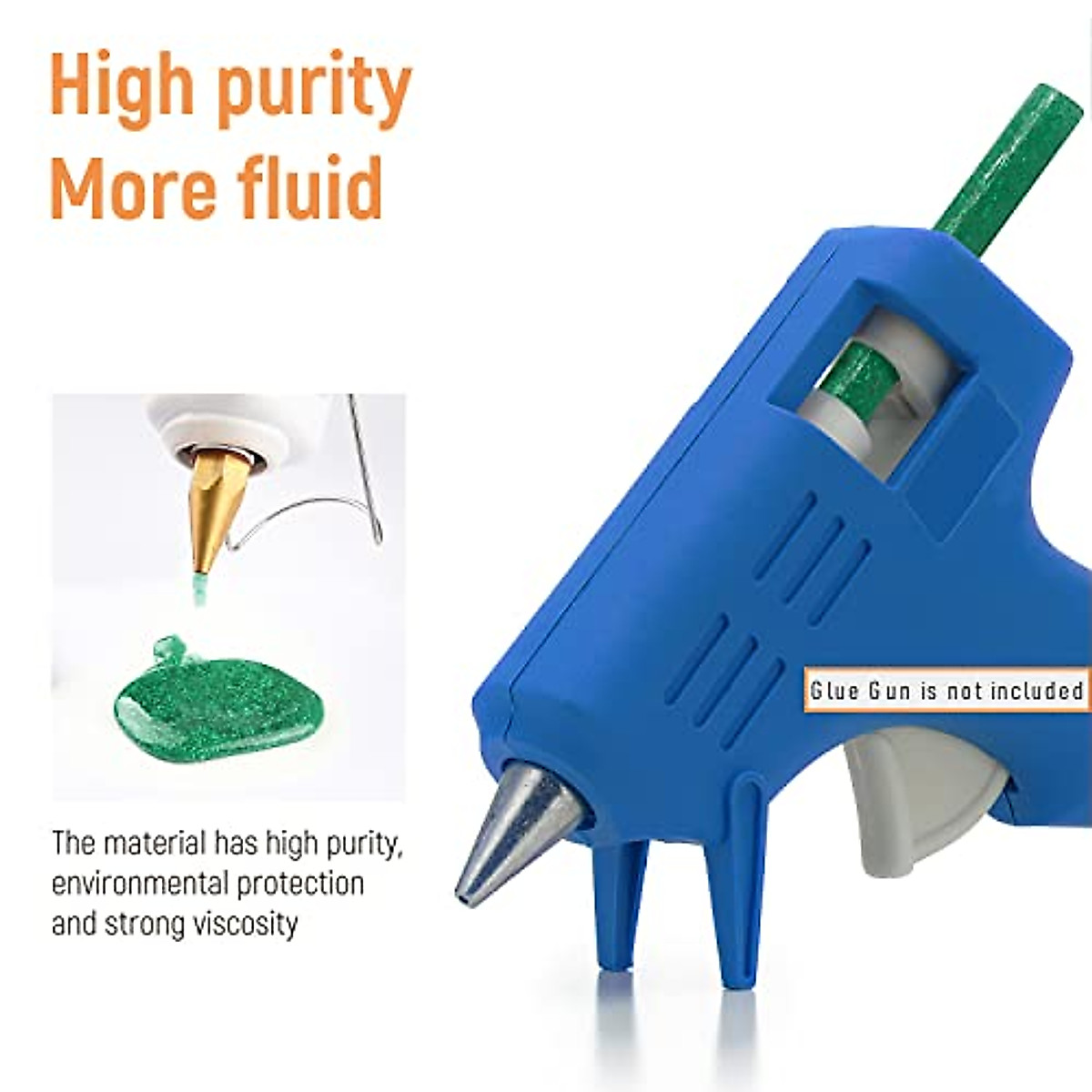 FOCMKEAS 16 PCS Mini Hot Glue Sticks 0.27" Dia. x 3.94" Long Hot Melt Glue Gun Sticks All Purpose Adhesive for Multi-Temp Hot Glue Gun Glue DIY Work， Glitter Green