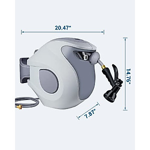 DEWENWILS Retractable Garden Hose Reel, 1/2"×100ft Wall Mount Hose Reel, with 7-Pattern Spray Nozzle, Any Length Lock, 180°Swivel Bracket, Auto Rewind Hybrid Water Hose Reel for Outdoor Watering