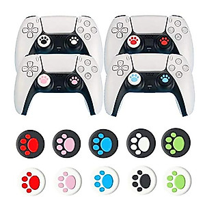 2PCS Analog Stick Thumb Stick Grips Thumbsticks Joystick Cap for PS5 PS4 Slim Pro PS3 Xbox one Xbox 360 PS2 Xbox one X S Elite DualShock 4 Switch Pro Wii U Controller White-Red Paw
