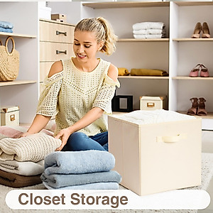 Homneat 13 inch Storage Cubes Bins 6 Pack, Foldable Fabric Cube Storage Bins 13x13x13 inch with Handle, Collapsible Storage Bins for Cabinet and Shelf, Cubical Storage Boxes for Closet Storage, Beige