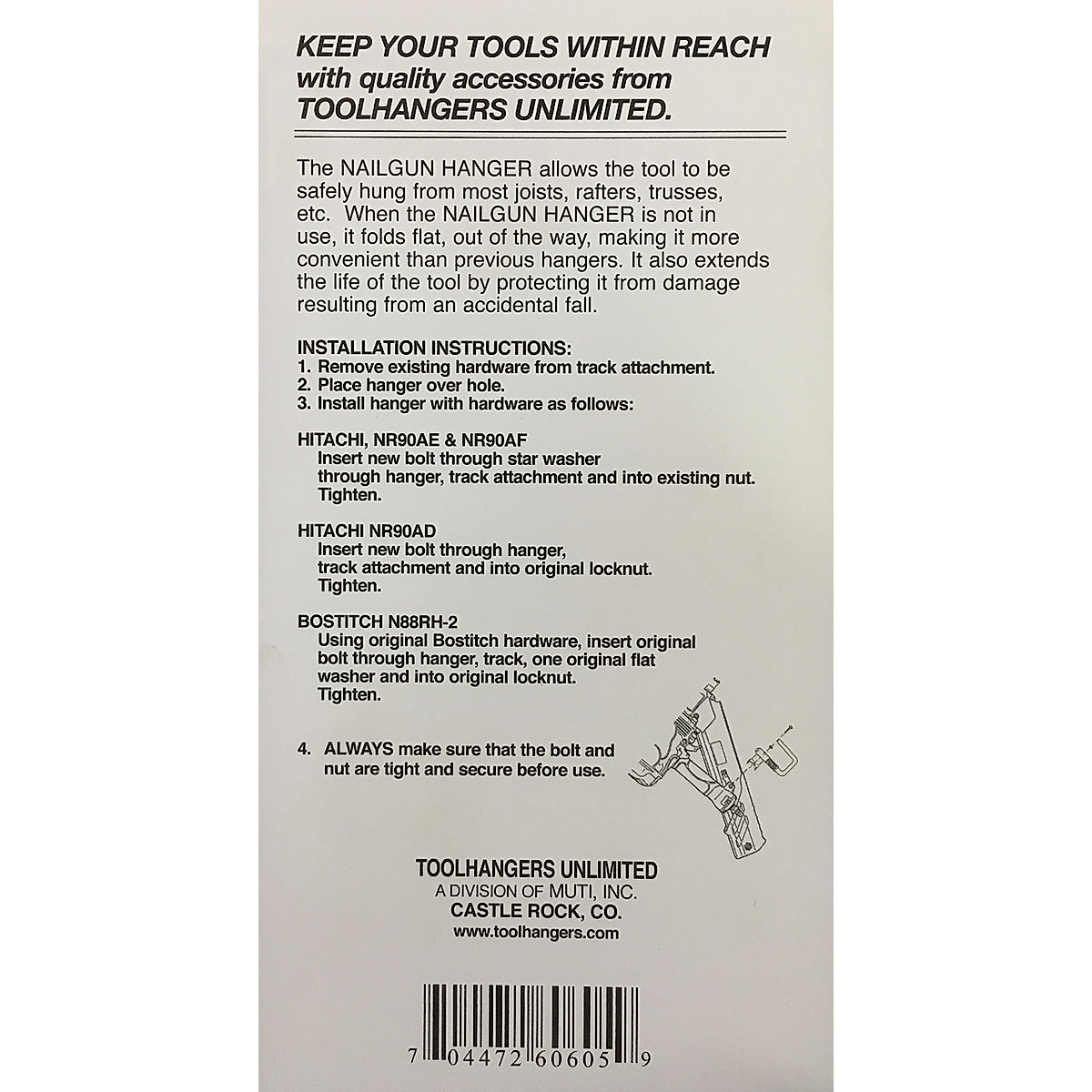 Toolhangers Unlimited Original Nail Gun Hanger (Blue #60605x)