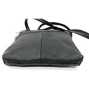 Lady's 5 Zipper Pocket 100% Leather Cross Body Slim Purse Paisley Lining- 5 Color (Black)