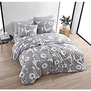 Marimekko - King Comforter Set, Cotton Bedding with Matching Shams, Lightweight Home Decor for All Seasons (Unikko Grey, King)