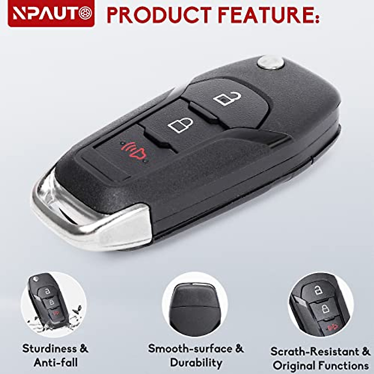 NPAUTO Key Fob Cover Replacement for Ford F-150 F-250 F-350 F-450 F-550 2015 2016 2017 2018 2019 2020 Explorer Ranger Ecosport Bronco Maverick Keyless Entry Remote Key Shell Case Pad Cover N5F-A08TAA