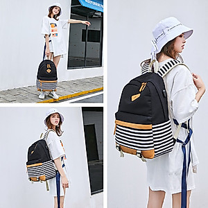 Women Laptop Backpack High School Bookbag 15.6 inch Casual Travel College Canvas with USB Charging Port (4-Black)