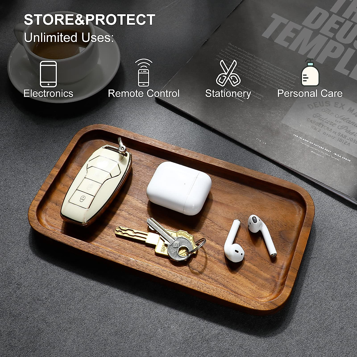 Tray, Wood Tray, Walnut Tray, Storage and Gift-Giving, retain Wood Grain and Complete pores, a Whole Piece of American Walnut （Walnut D03R1 ）