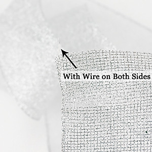 AIMUDI Silver Christmas Ribbon Wired 2.5 Inch Silver Wired Ribbon for Halloween Silver Glitter Mesh Wired Ribbon for Wreaths, Gift Wrapping, Thanksgiving, Holiday Crafts, Topper Bow - 25 Yards