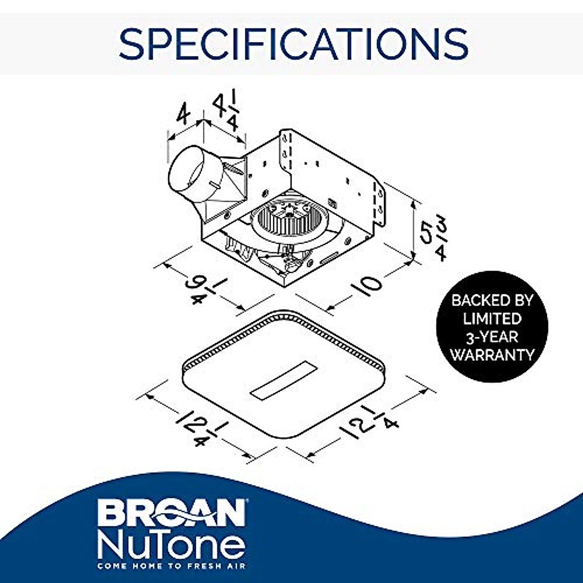 Broan-NuTone AE80LK Ventilation with LED CleanCover and Roomside Installation, ENERGY STAR Certified, 80 CFM, 0.7 Sones, White