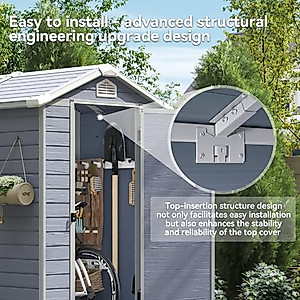 Aoxun 6x4FT Resin Outdoor Storage Shed with Floor, Plastic Garden Shed with Lockable Door and Window, Tools House to Store Patio Furniture, Bike Accessories, Garbage Can and Lawn Mower - Grey