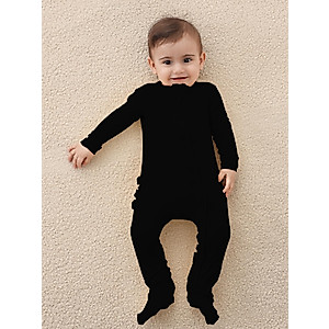 GUISBY Pajamas Baby Girl, One-Piece Long Sleeve with Zipper Sleepers Pjs for Boy Black 0-3 Months