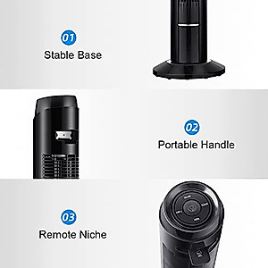 Uthfy Tower Fan for Bedroom, 80°Oscillating fan, Bladeless Fan with 3 Speeds, 3 Modes,15H Timer, 36 Inch Floor Standing Fan with Remote, Quiet Cooling Fan, Electric Fan for Home Room Office, Black
