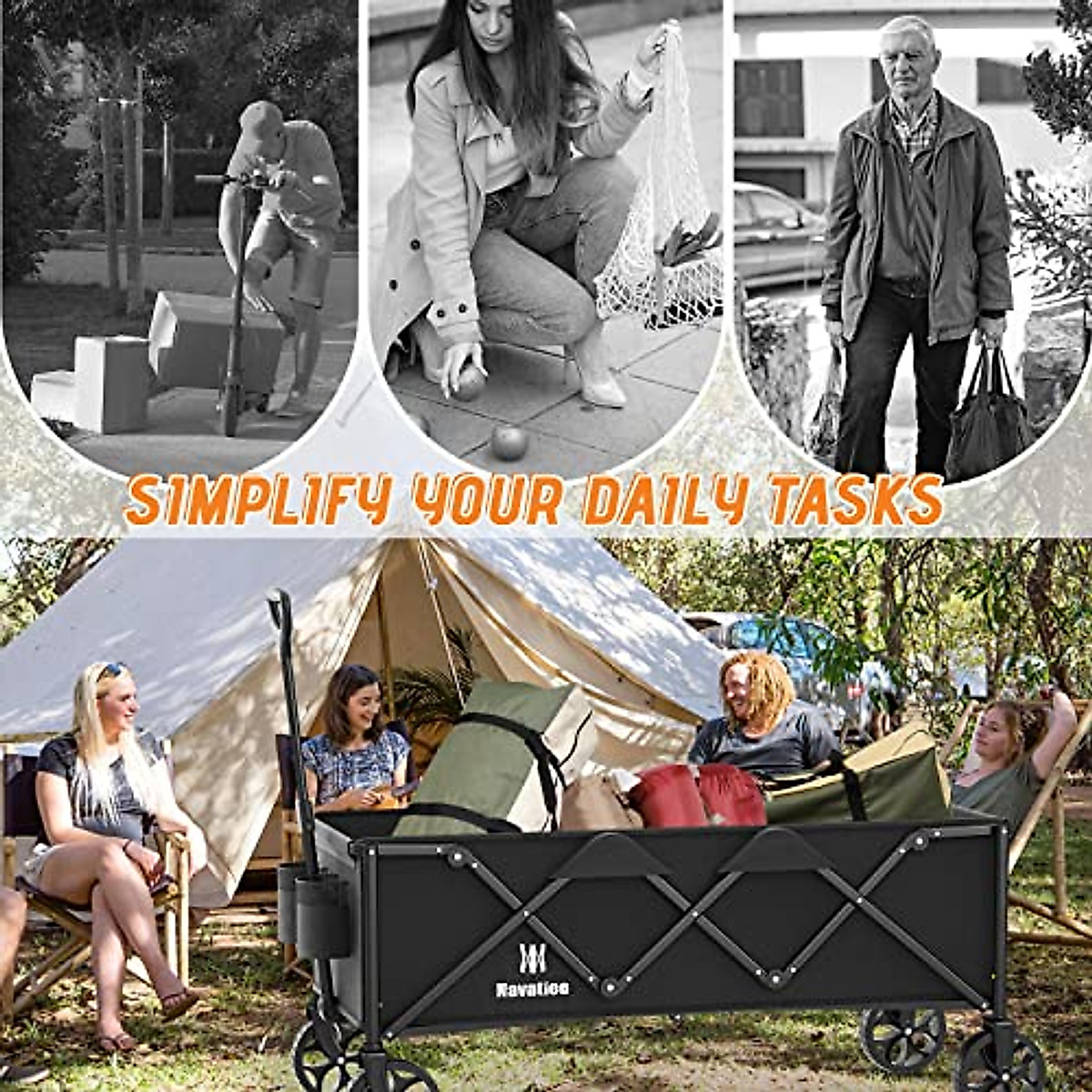 ANEWNICE Grehge le Folding Wagon, Wagon Cart HEA Garden Sculpture Outdoor Decoration