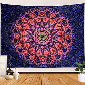 ADDWel Blacklight Mandala Boho Tapestry Glow In The Dark, Black Light Bohemian Hippie Poster Wall Hanging for Bedroom Aesthetic Wall and Room Decor (30" x 40", Mandala)
