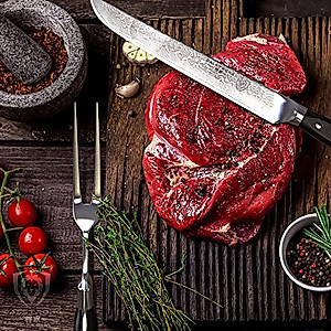 Dalstrong Shogun Series Damascus Japanese AUS-10V Super Steel Carving Kitchen Knife & Fork Set, 9 Inches, Sheath Included