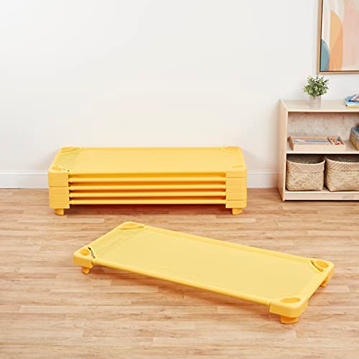 ECR4Kids Stackable Kiddie Cot, Standard Size, Classroom Furniture, Ready-To-Assemble, Yellow, 6-Pack