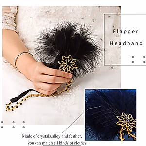 Asooll 1920s Vintage Feather Headpiece Black Crystal Headband Flapper Hair Accessories for Women