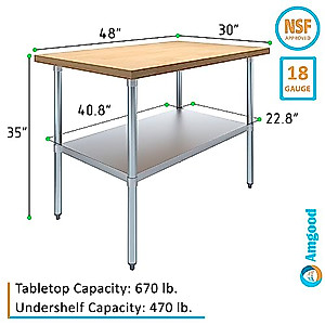 AmGood 30" x 48" Maple Wood Top Work Table with Adjustable Undershelf