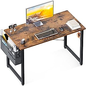 ODK Computer Desk, 40 Inch Small Study Desk, Office Desk with Storage, Work Table with Headphone Hook for Small Space Home Office, Rustic Brown