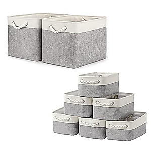 Bidtakay Baskets Set Fabric Storage Bins-White&Grey Bundled Baskets of 2 Large Baskets 16" X 11.8" X 11.8" + 6 Small Baskets 11.8" X 7.8" X 5"