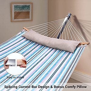 Double Hammock with Stand Included: Ohuhu 55x75 Inch 2 Person Hammock Quilted Fabric 12.3 FT Steel Stand, Portable Hammocks with Curved Bar Pillow Carrying Bags for Indoor Outdoor, 450 LB Capacity