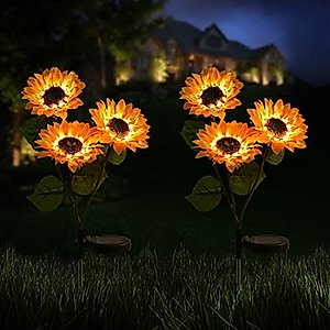 Doingart 2 Packs Solar Sunflower Lights,Upgrade Solar Powered Sunflower Lights with 3 Sunflower,LED Solar Lights Outdoor for Patio Lawn Garden Yard Pathway Decoration