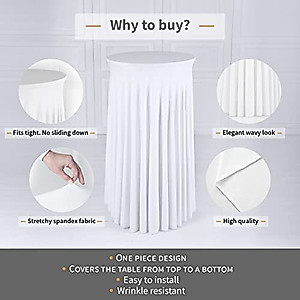 Round cocktail table skirt, white table cloth for highboy table, round tablecloth, spandex fitted table covers for 24 in tables, small corner table cover for high top party or wedding table