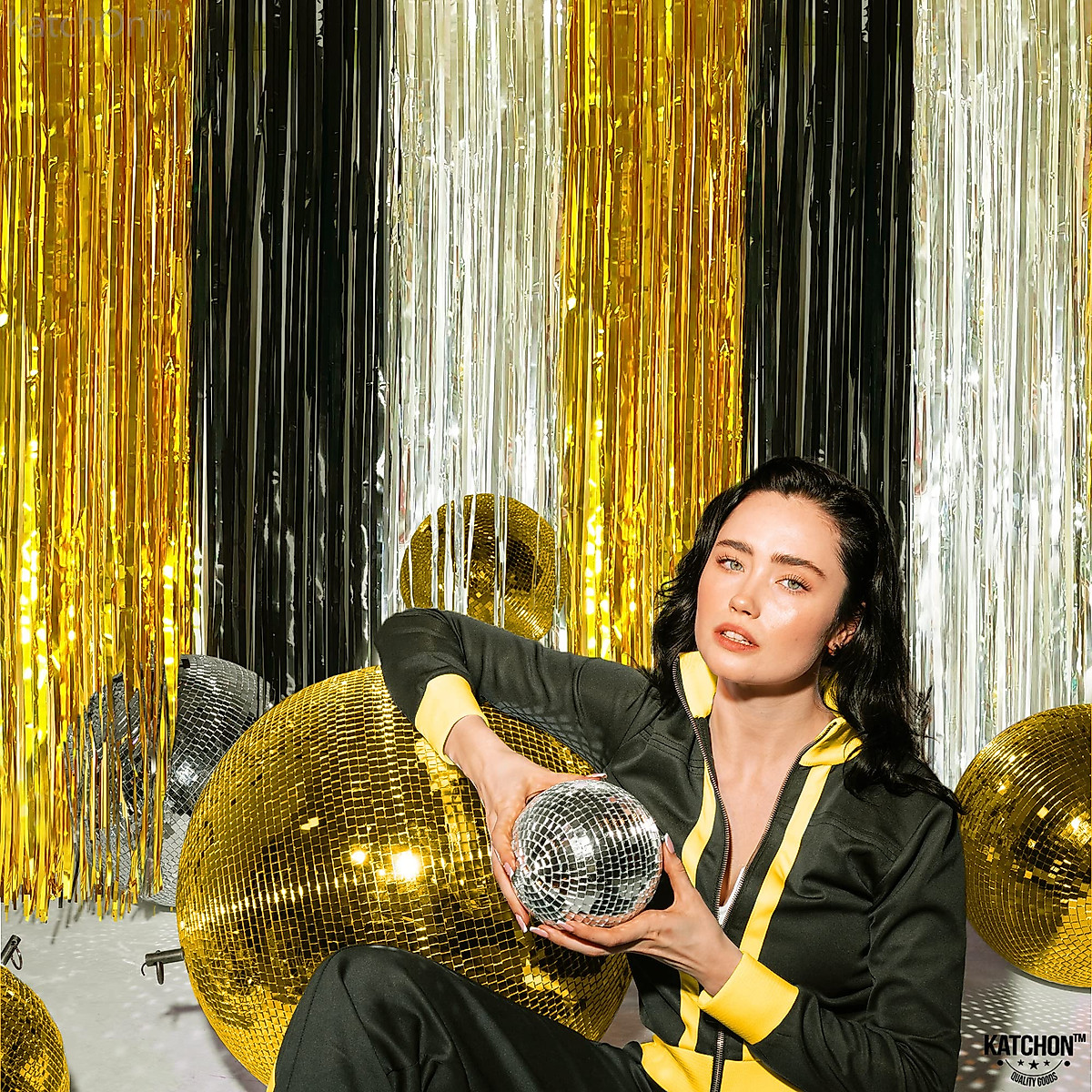 KatchOn, XtraLarge Silver Black and Gold Backdrop - 8x3.2 Feet, Pack of 2 | Black Gold and Silver Party Decorations |Graduation Decorations, The Notorious One Birthday Decorations for Boys