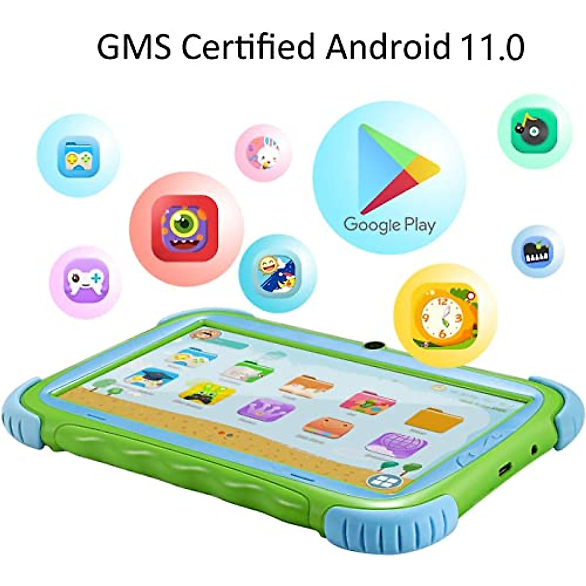 Wainyok Kids Tablet, 7 inch Eye Protection IPS Screen, 2GB 16GB WiFi Tab, Dual Camera, Bluetooth & Kids-Proof Case Android11 Tablet
