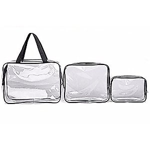 mkki 3pcs Clear Portable Makeup Cosmetic Toiletry Travel Bath Wash Storage Bag Transparent Waterproof Pouch Organizer Make Up Bag