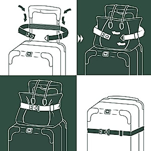 2-in-1 Luggage Straps for Carry On, Tuegher Elastic Add a Bag Bands, Hand-Free Luggage Bungee, Adjustable and Portable Belt with Alloy Buckles for Second Bag, Tote, Secure Suicase (Black)