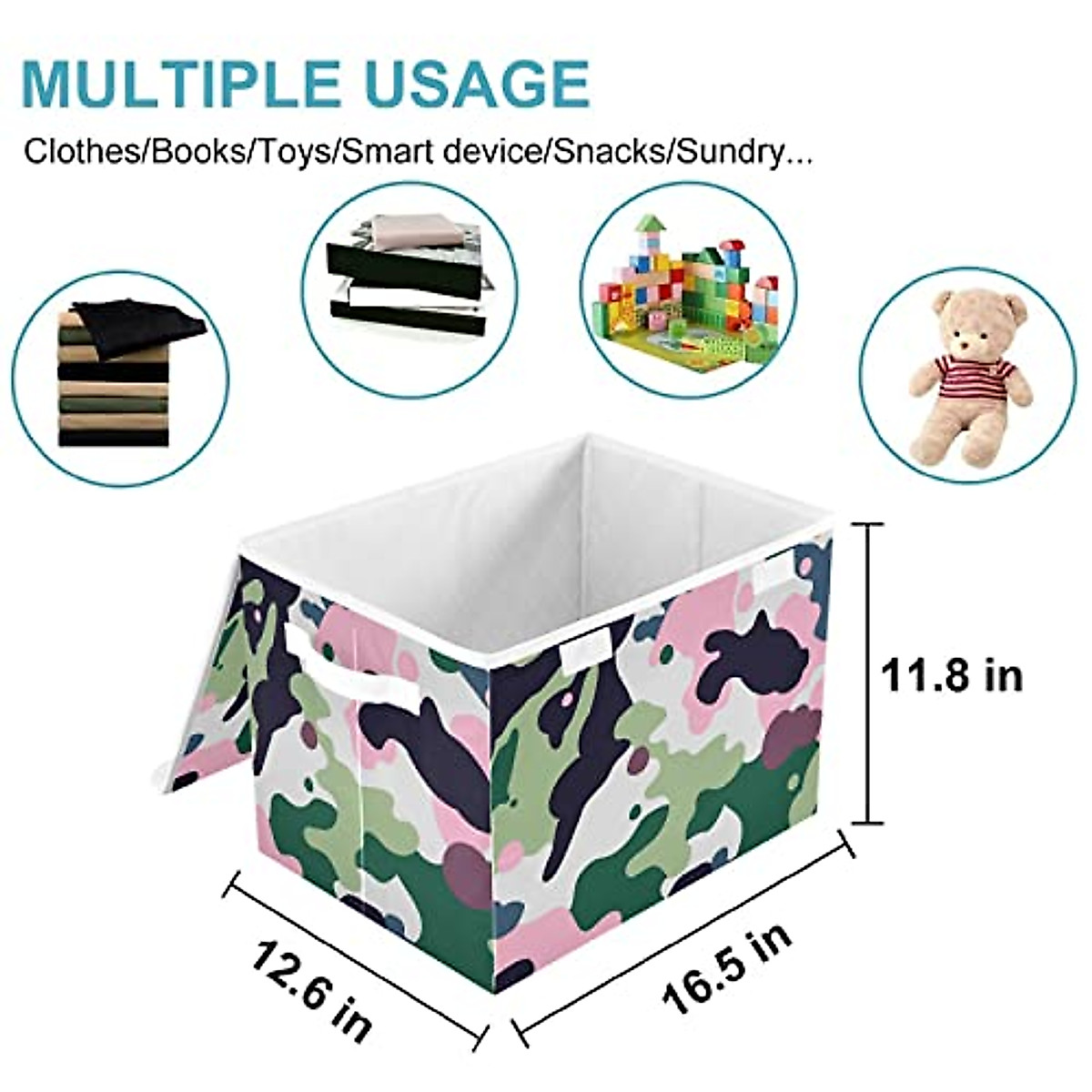 CaTaKu Camouflage Retro Storage Bins with Lids and Handles, Fabric Large Storage Container Cube Basket with Lid Decorative Storage Boxes for Organizing Clothes