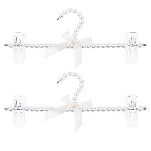 LUOZZY 2 Pcs Artificial Pearl Hangers Pearl Pants Hangers Plastic Bowknot Clothes Rack with Clip for Trousers Jeans Skirts