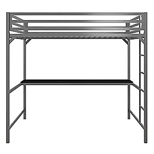 DHP Miles Metal Full Loft Bed with Desk, Silver