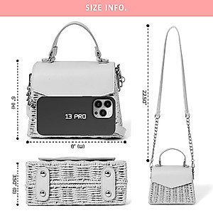 Like Dreams Fashion Chic Woven Straw Crossbody for Women Gold Chain Link Inner Plaid Fashion Summer Purse (Taupe)
